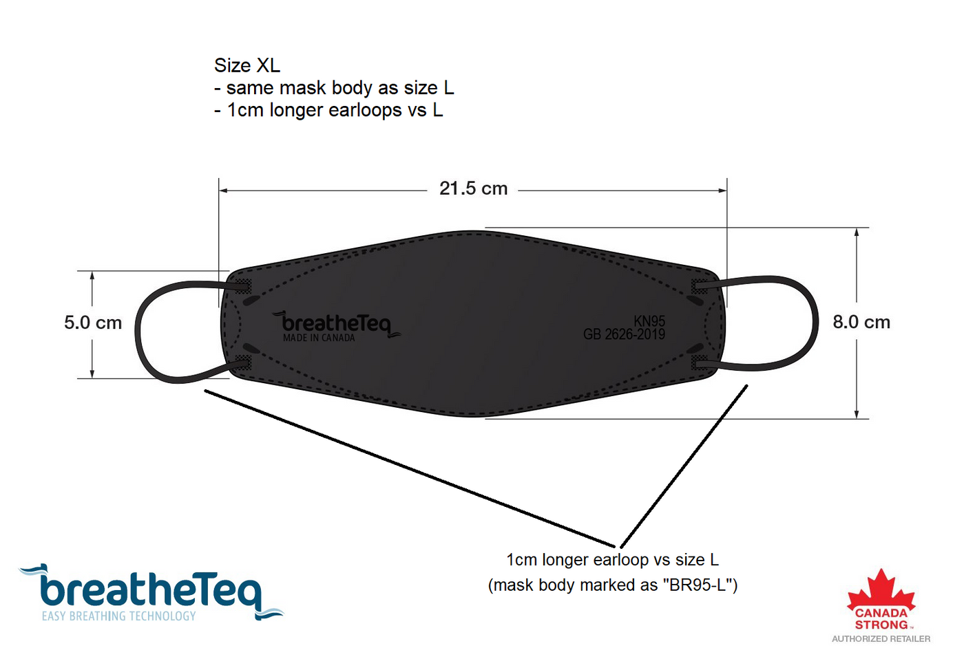 BreatheTeq KN95 Extra Large (XL) Black Respirator Mask